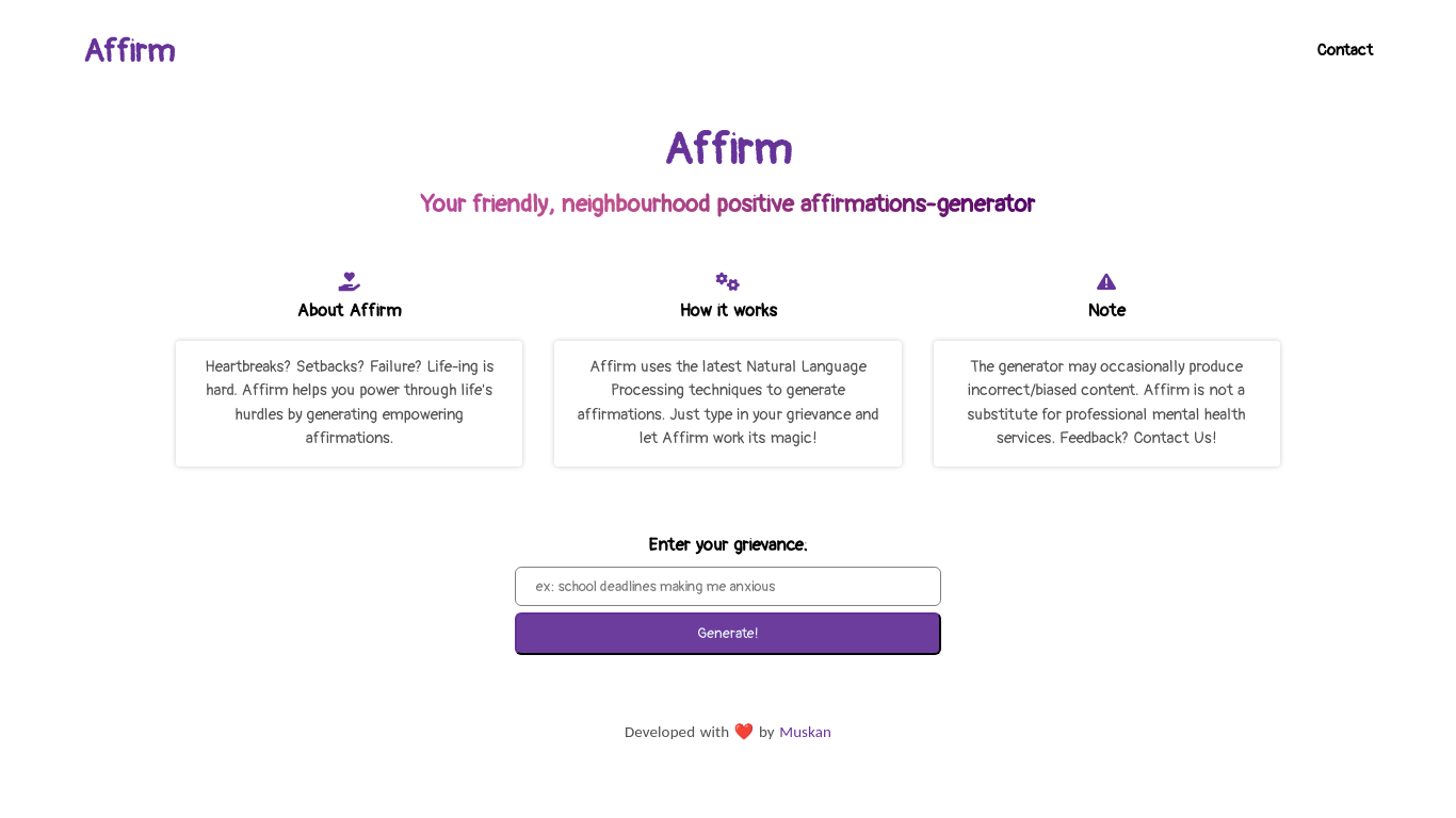 Affirm Demo | Your friendly, neighbourhood positive affirmations-generator