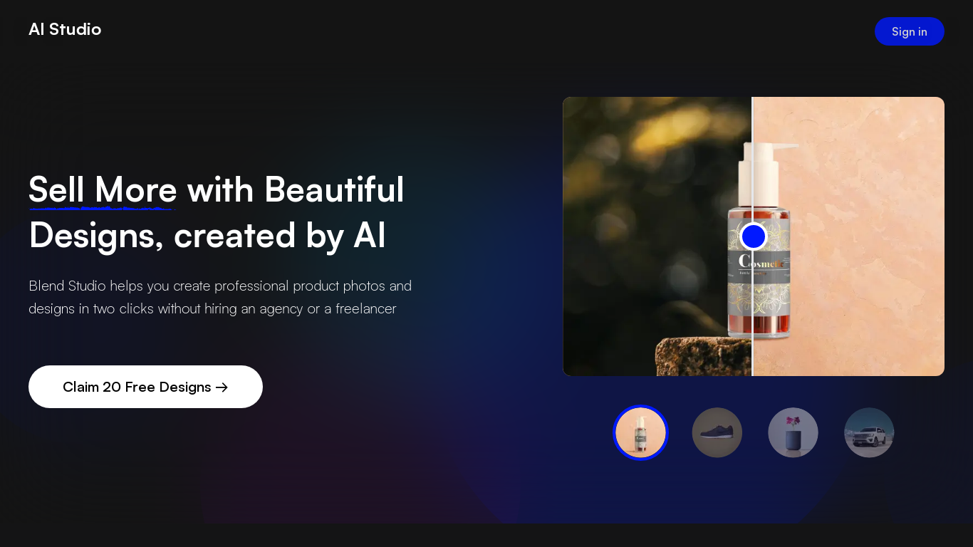Blend AI Studio Demo | Sell More with Beautiful Designs, created by AI - AI Demos