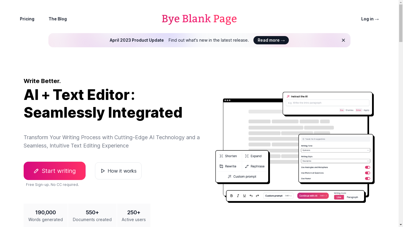 ByeBlankPage Demo | AI+Text Editor : Seamlessly Integrated