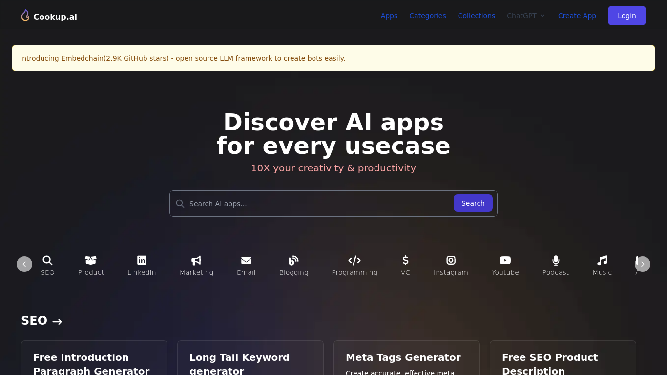Cookup.ai Demo | Discover AI apps for every usecase 10X your creativity & productivity