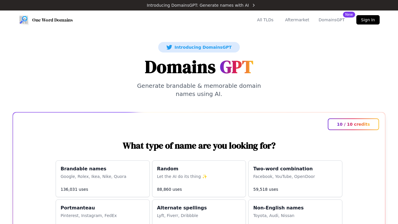 Domaingpt Demo Best Ai Domain Name Generator Ai Demos