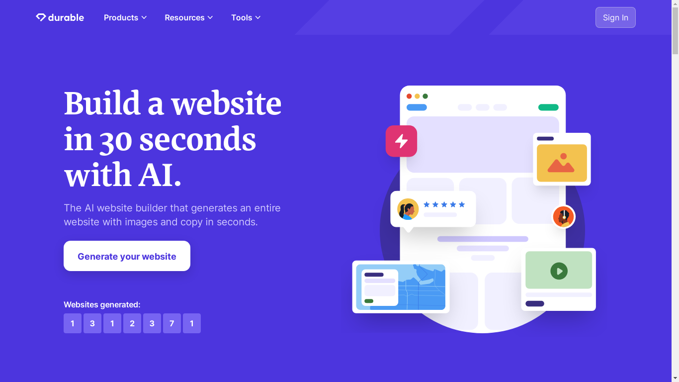Durable Demo | Build a website in 30 seconds using artificial intelligence