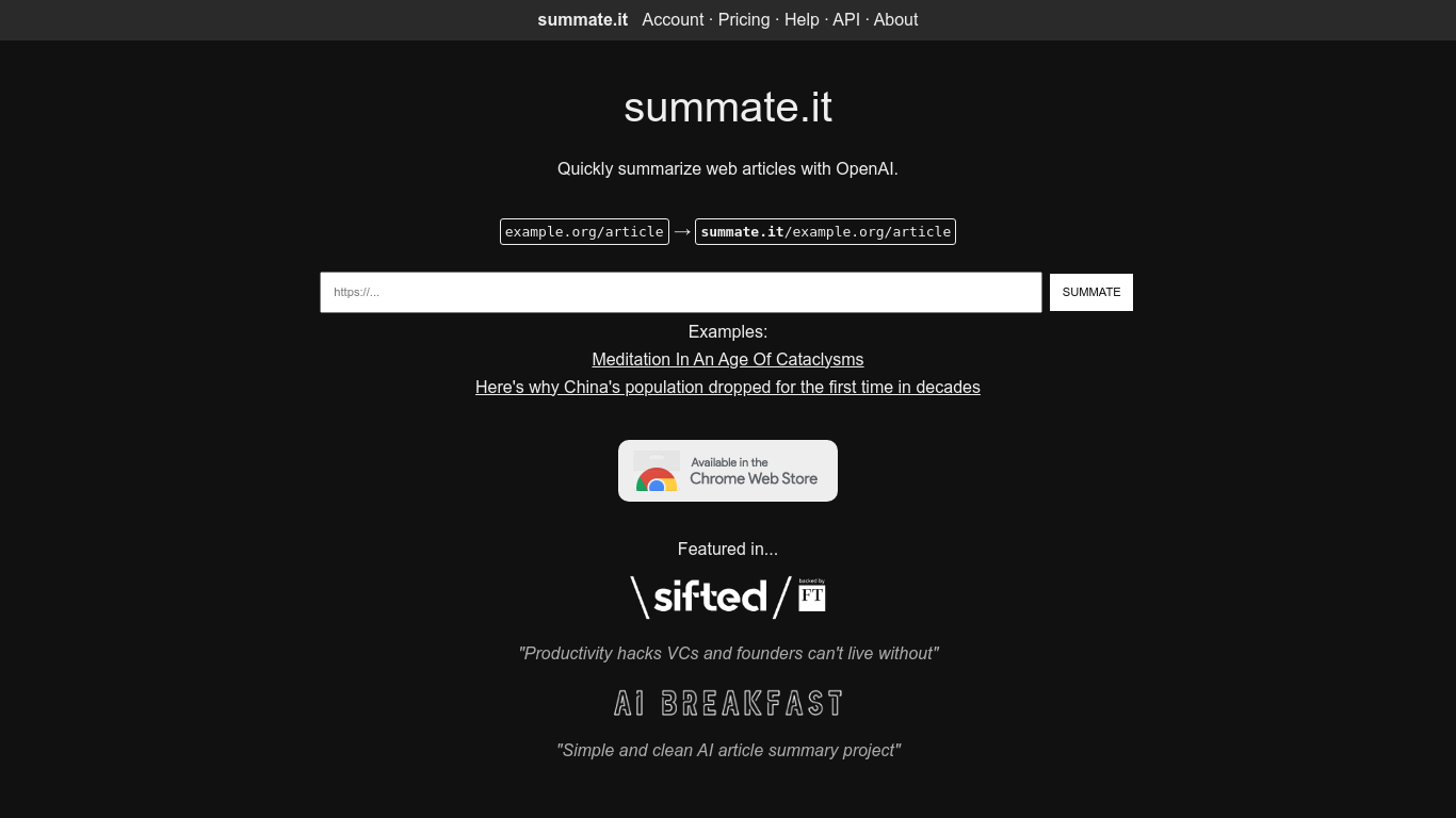 summate.it Demo | Quickly summarize web articles with OpenAI.