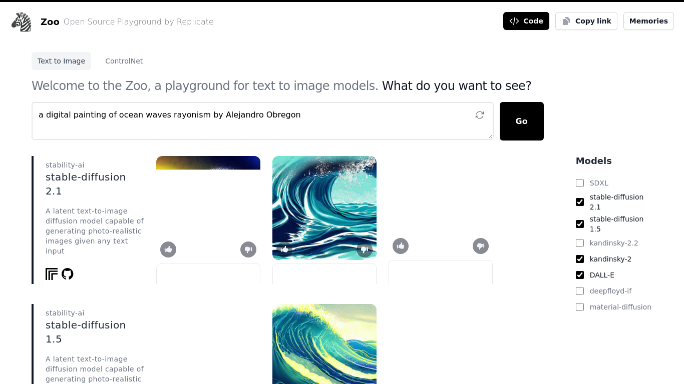 Zoo Demo | An open source text-to-image playground by Replicate.